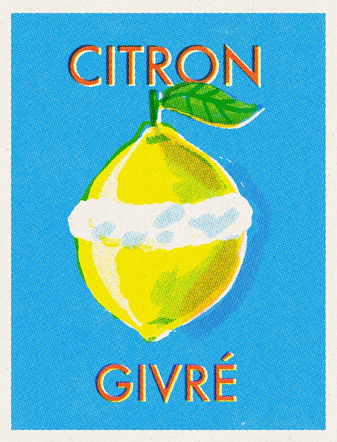 affiche retro style halftone illustration Limited Color Palette lemon ...