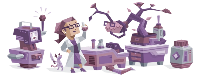 A scene depicting the INTP personality type (Logician). An adult female ...