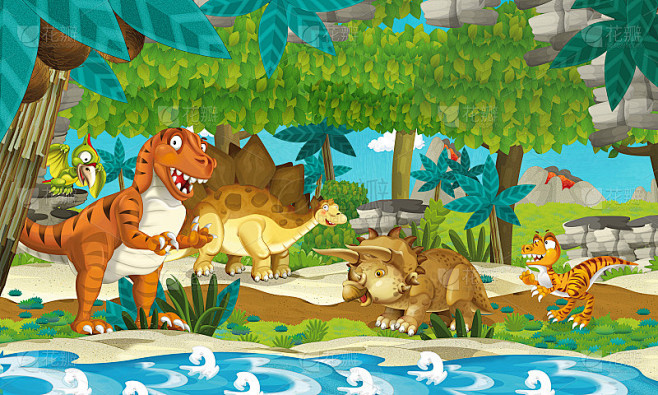 卡通快乐恐龙-霸王龙三角龙迅猛龙梁龙