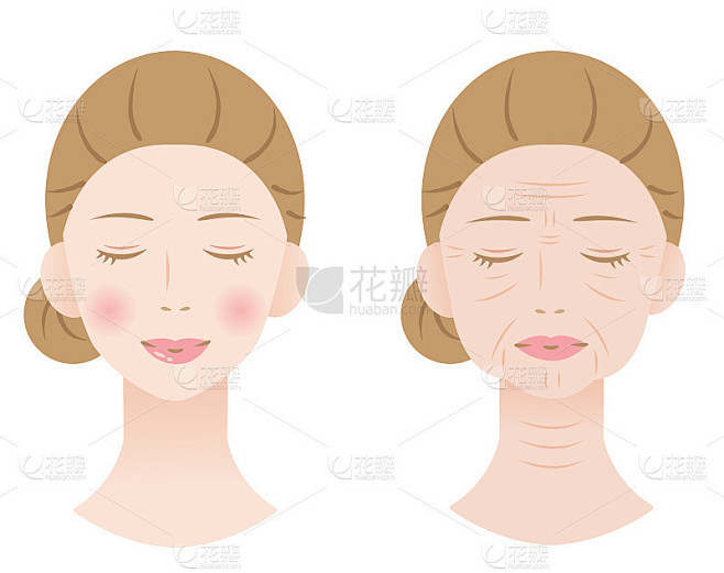 young and old wrinkled skin of woman face. Before