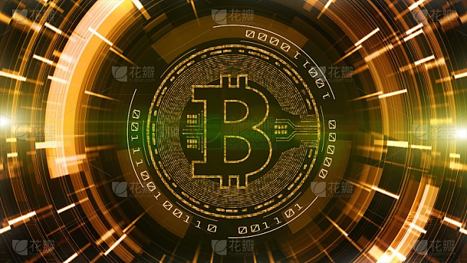 Bitcoin currency sign in digital cyberspace. Techn素材-花瓣网