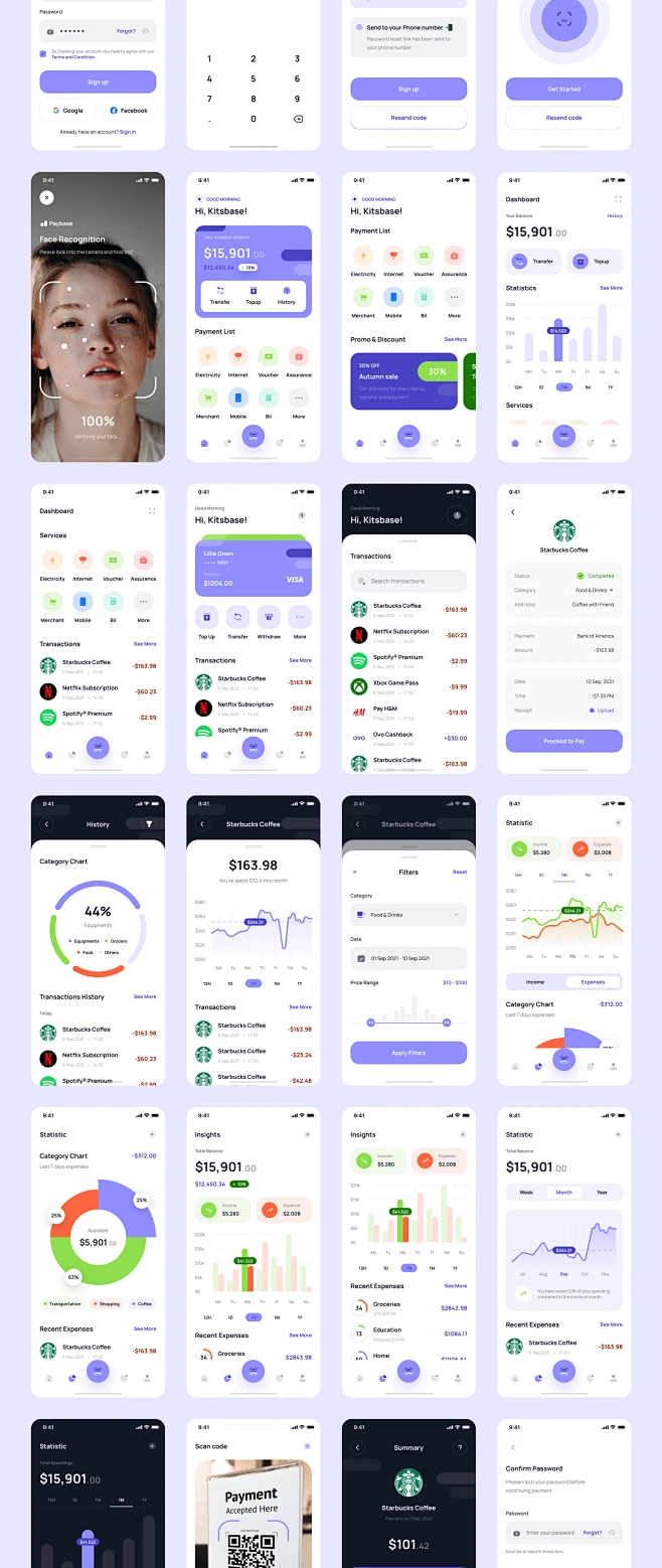 Paybase - Finance App UI Kits - Figma Resources : Paybase is a Premium and Quality Financial App ...