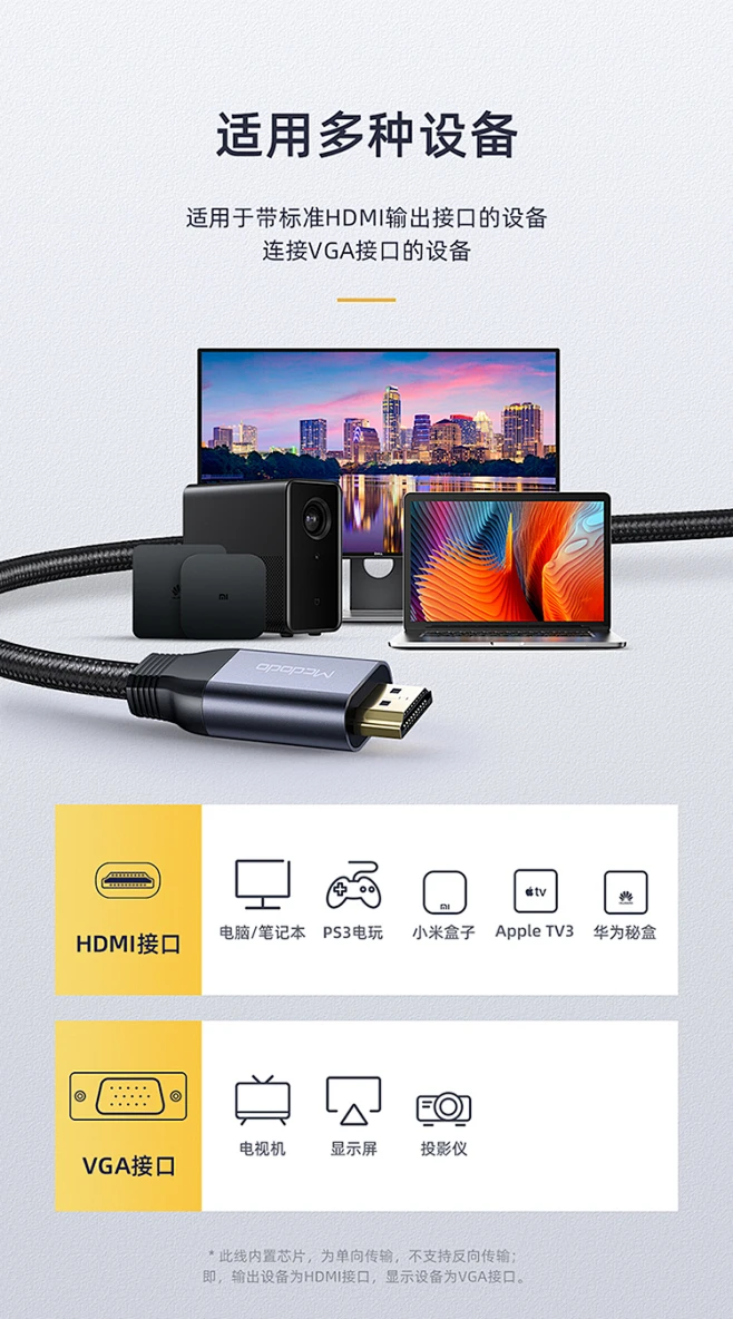 麦多多hdmi转vga2米线高清线HDMI转换线VGA连接线笔记本电脑电视PS4高清转换器ps4游戏机swtich投影连接线-tmall ...