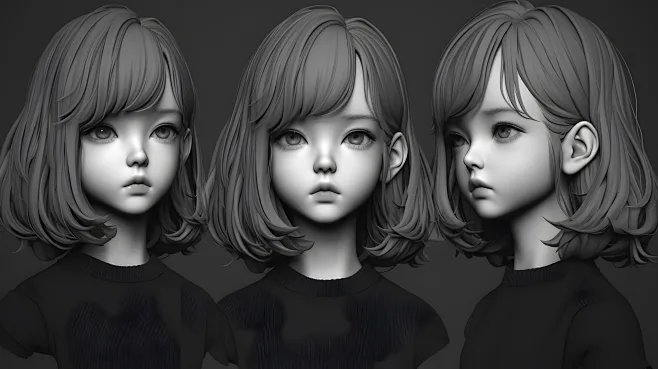 唯美少女头部_Zbrush雕刻头像参考 322P-欧美卡通-原画插画,头部,三视图,女性,少女,微元素 - 头部,三视图,女性,少女,原画,设计,欧美,卡通,Q萌 - Element3ds ...