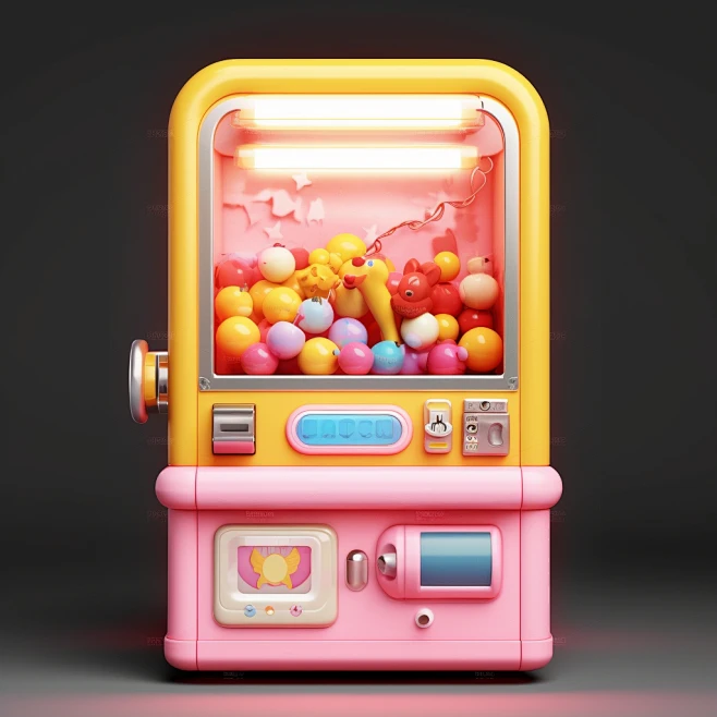 Claw Machine, pink, c4d, e-commerce, pure white background-花瓣网