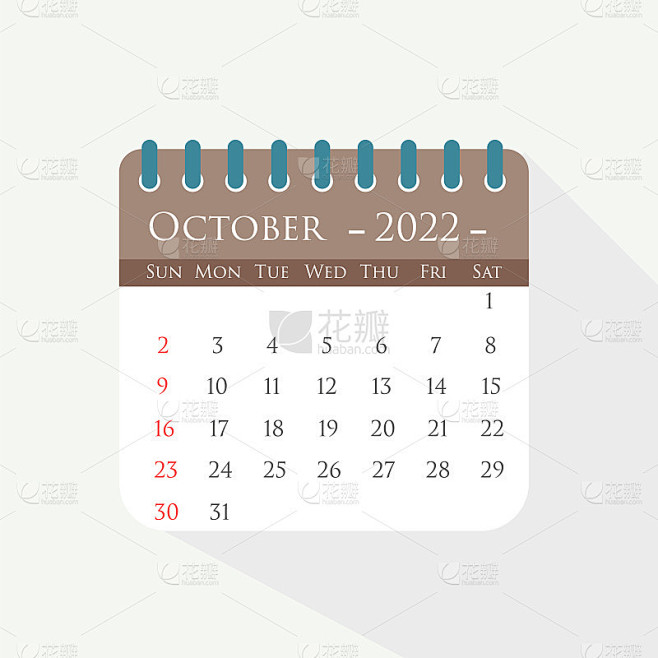 2022年10月的日历。矢量图