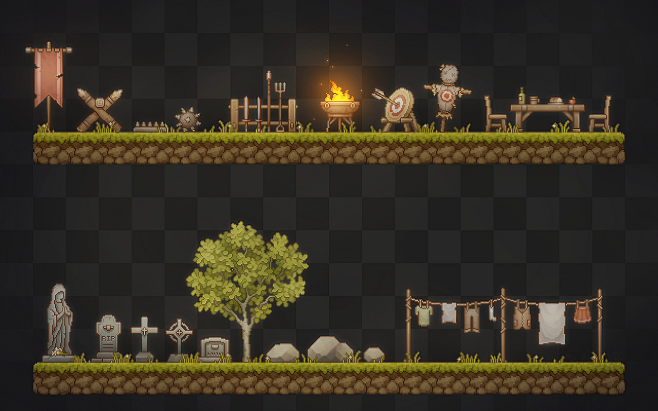 Pixel Art Platformer - Cainos 的村庄道具 ︰ 32x32 village prop sprites for ...