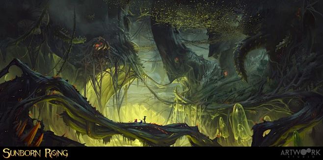 Sunborn Rising场景原画 场景概念 动画概念 设定 颜色 氛围 森林 游戏-花瓣网