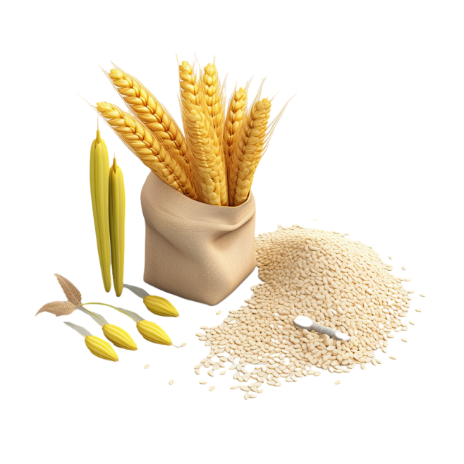 Oats, a stalk of corn, some ears of wheat, a bag of grain,simple,2.5D ...