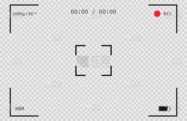 相机界面模型。移动视频摄像机模板上透明的背景。孤立的照片ui。摄像机插图。集中注意力，记录标志。向量