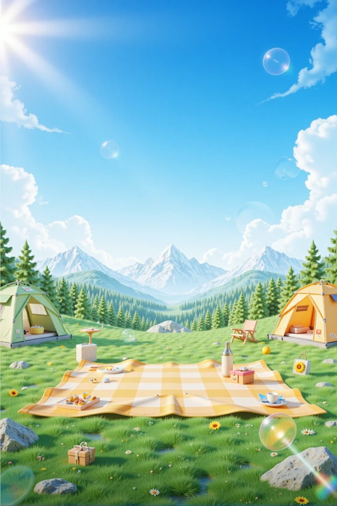 春日旅游露营海报背景-花瓣网