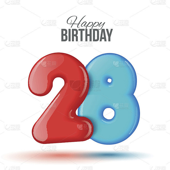 的生日。3d贺卡，数字28 28