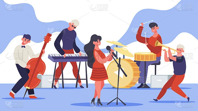 Jazz band concert. Music band musicians singing an素材-花瓣网