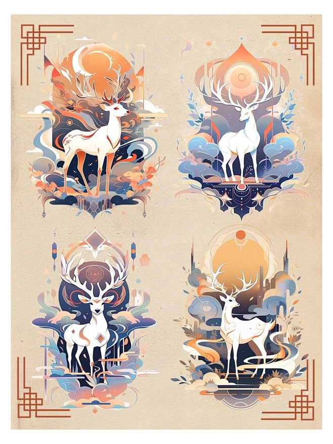敦煌神鹿｜国潮插画｜中国瑞兽｜AI绘画-花瓣网