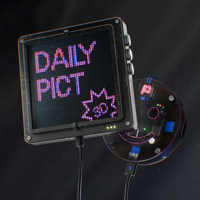 This may contain: a sign that says daily pict on it next to a cd disc ...