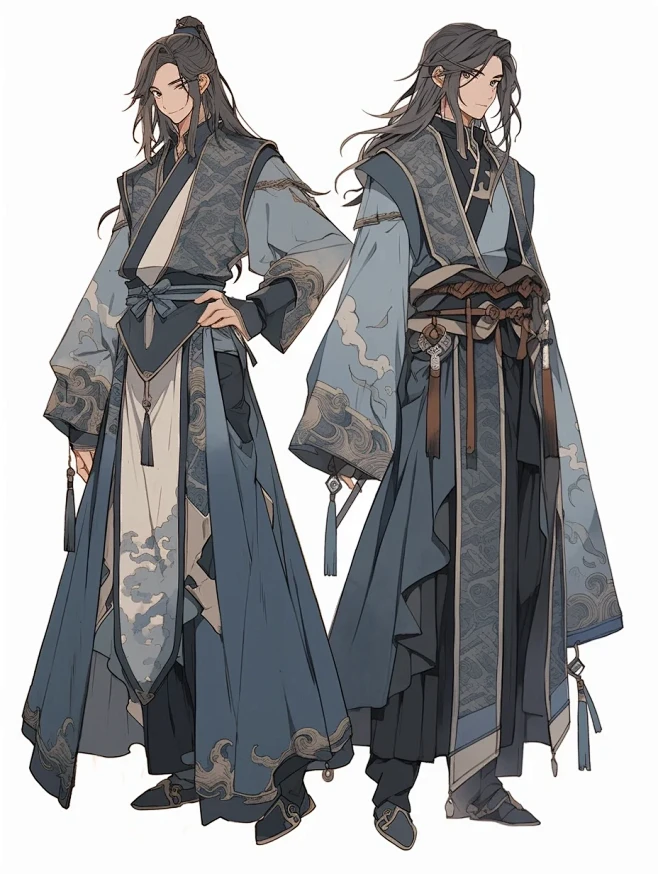 霸总的古装穿搭|青色男士古风长袍素材集