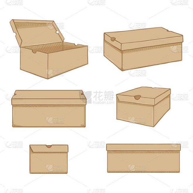 Vector Set of Cartoon Beige Shoe Boxes Illustratio