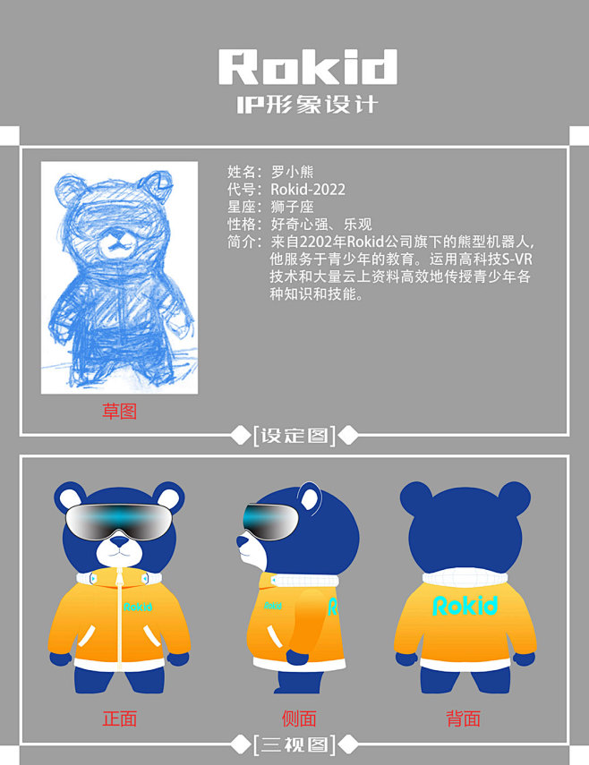 Rokid官方-IP投稿设计理念：2202年，Rokid公司研发出了熊型教育机器人（罗小熊），他能够运用高科技S-VR（超现实显像技术）技术和大量云上资料高效地传授青少年各种知识和技能，还能够 ...