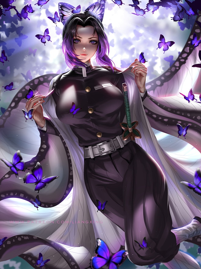动漫 3000x4000 Kochou Shinobu Kimetsu no Yaiba 动漫 动漫女孩 妇女 幻想的女孩 发饰 紫色的头发 ...