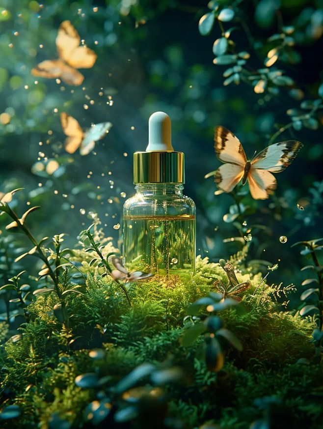 精灵-化妆瓶-森林-AI-C4D-建模-草地-广告拍摄