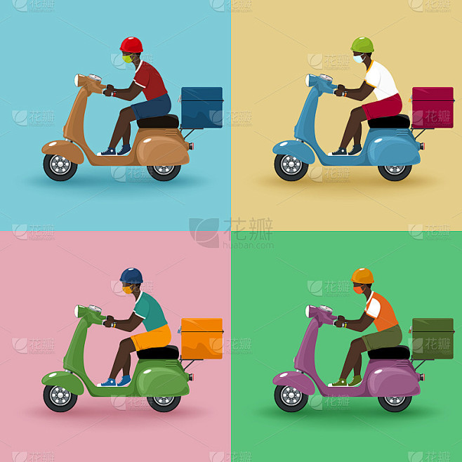 Set of vintage scooters with boxes for delivery