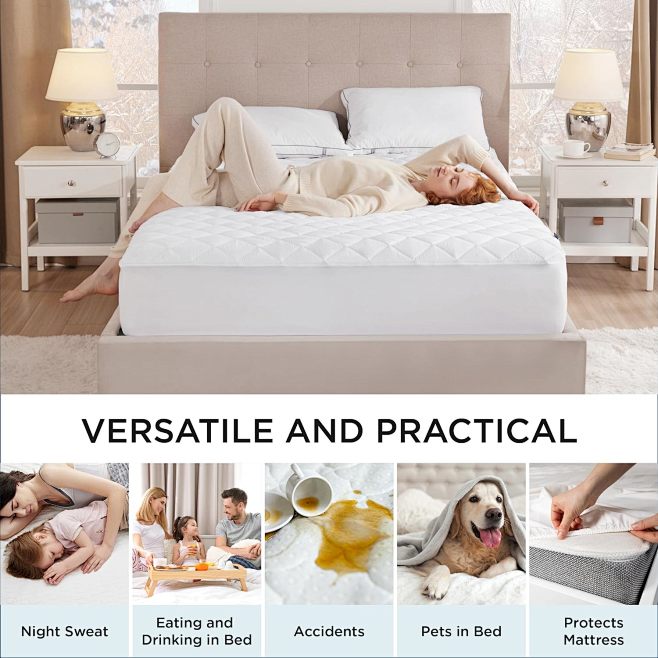 Amazon.com: Bedsure Queen 床垫,防水床垫保护罩,带深口袋可达 55.88 厘米,绗缝床垫套无噪音柔软透气,白色 : 家居、厨具、家装