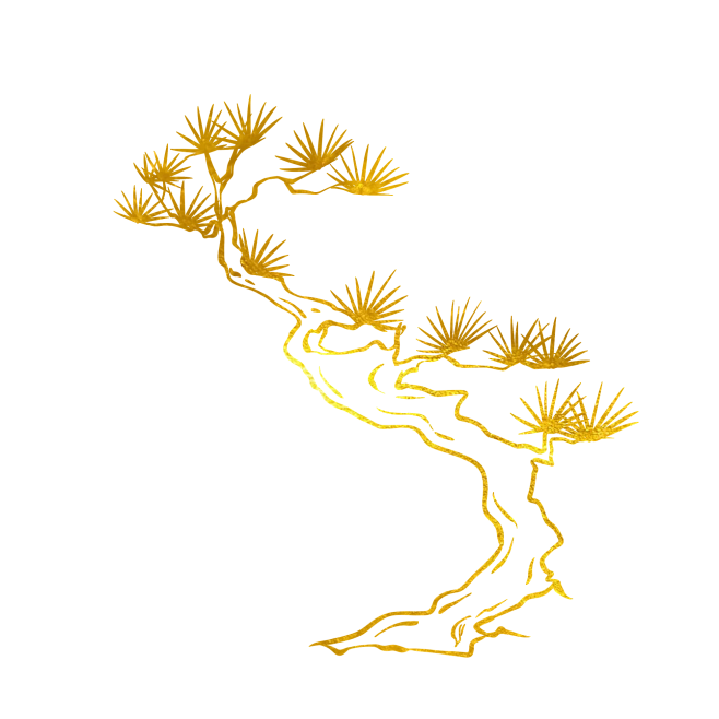 金箔线描植物松树