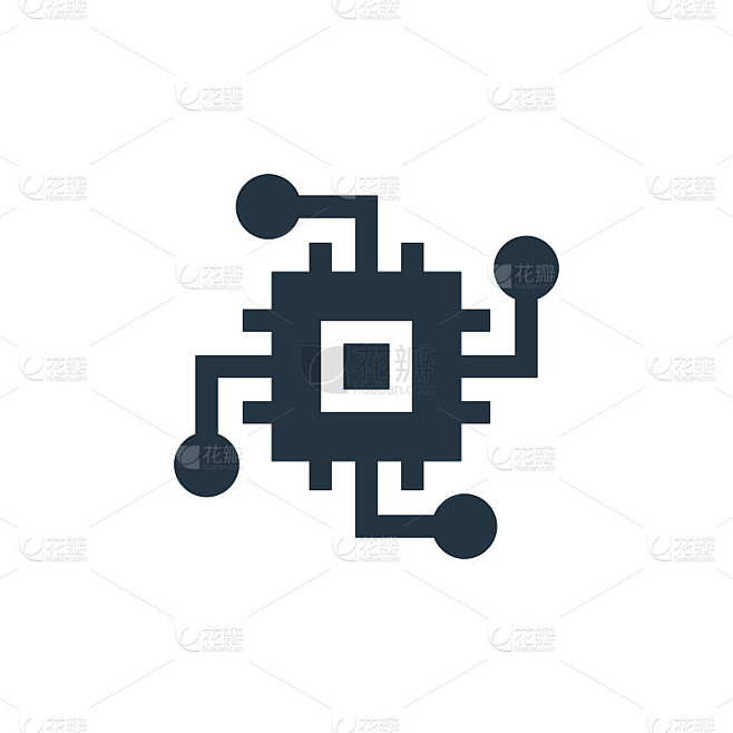 芯片图标。字形芯片图标用于网站设计和移动，应用程序开发，打印。芯片图标从充满未来的技术收集孤立的白色