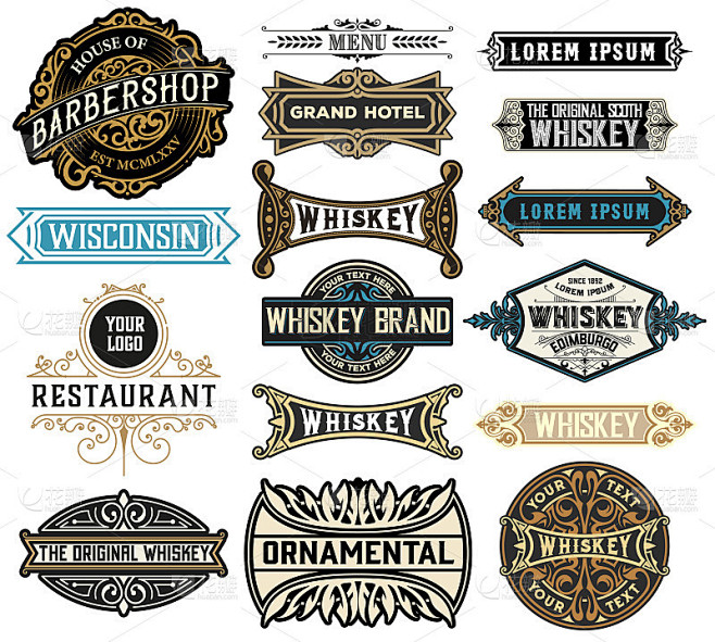 Set of 16 baadges and banners