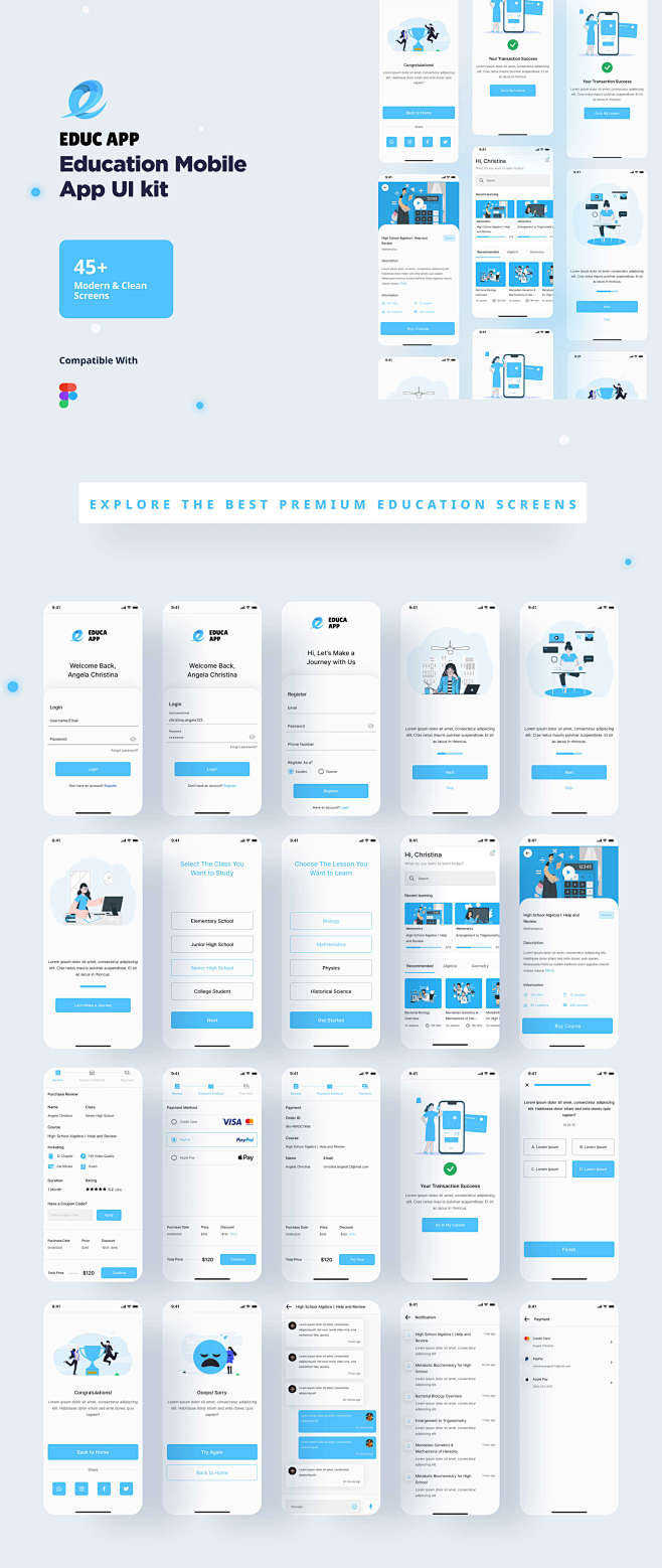 蓝色系在线教育在线课程APP UI界面设计 .fig素材