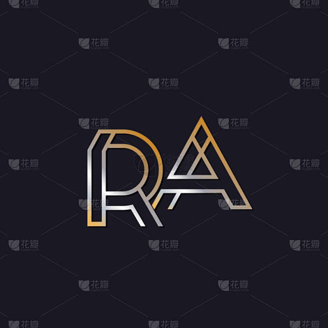 初始字母 ra 徽标在黑暗背景下