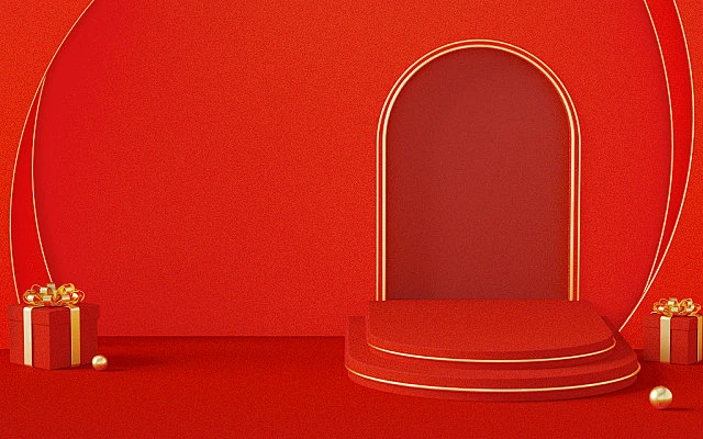 红色狂欢3D立体618促销展台背景插画C4D618促销-花瓣网