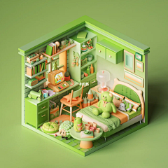 C4D-2.5D房间 小场景-花瓣网|陪你做生活的设计师