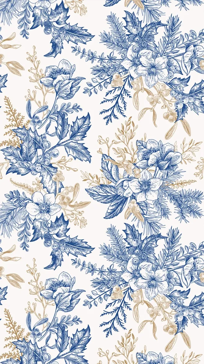 This contains an image of: Blue Seamless La toile Print Design-花瓣网
