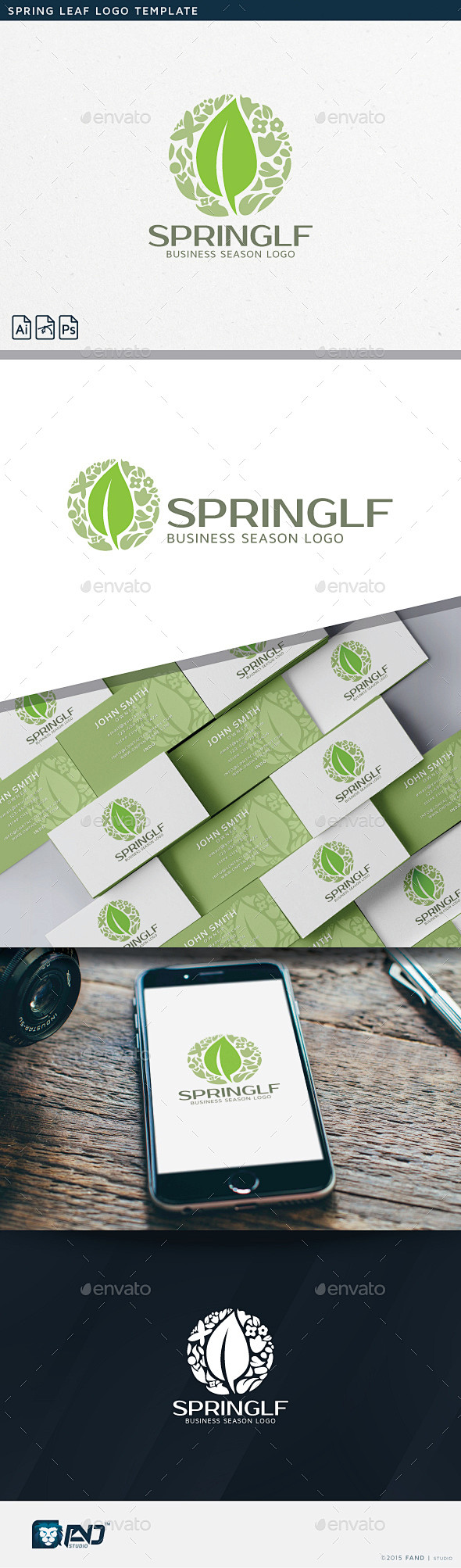 春叶——自然标志模板Spring Leaf - Nature Logo Templates抽象,秋天,品牌,品牌,蝴蝶,干净、生态、环境、常绿 ...