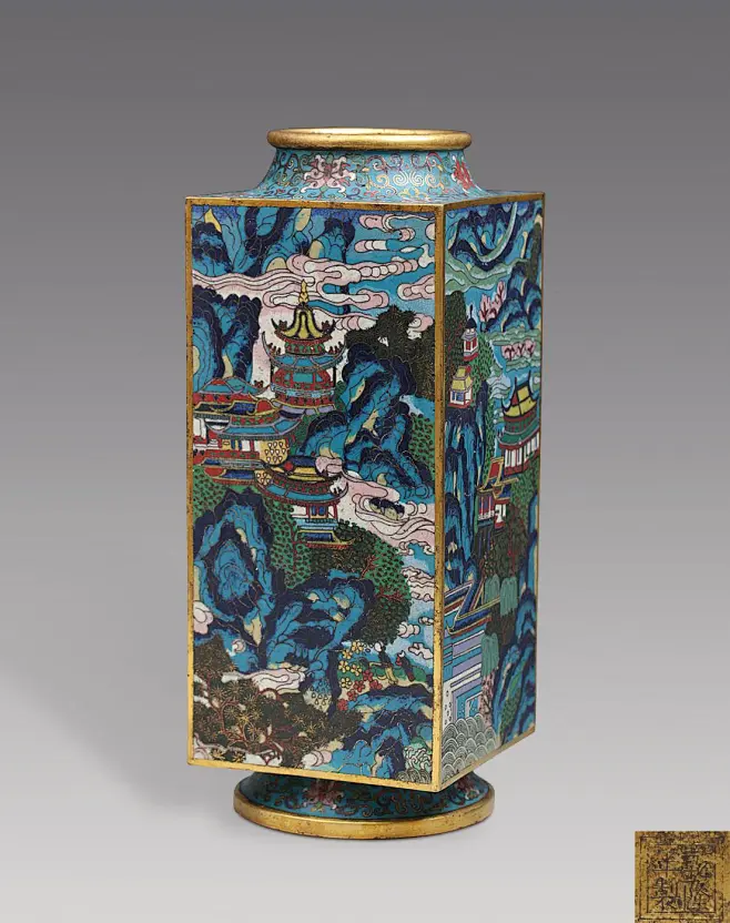 清 景泰蓝琮式瓶-花瓣网