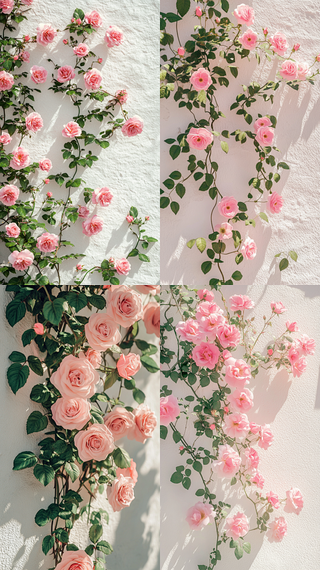mardi_anderson_Pink_roses_climbing_on_a_white_wall_modern_archi ...