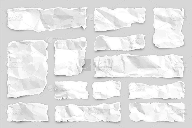 Ripped paper strips. Realistic crumpled paper scra素材-花瓣网