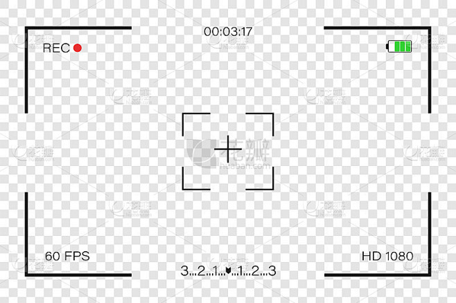 带对焦的相机取景器。相机对焦屏。设置。变焦。电池状态。视频质量。图像稳定。你的图像框架