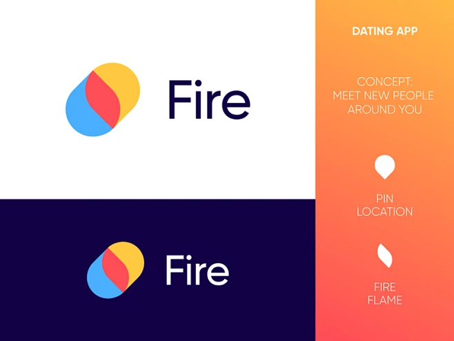 Fire App - Logo Design Concept pin pins fire location love hearts ...