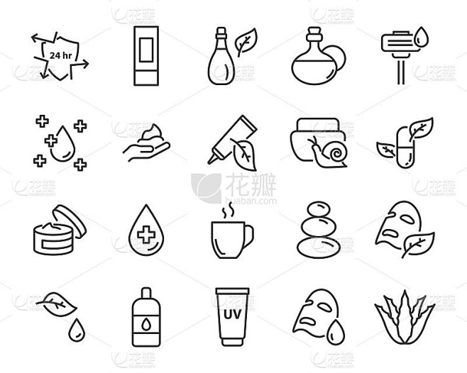 set of skin icons, such as facial, alovera, gel, m