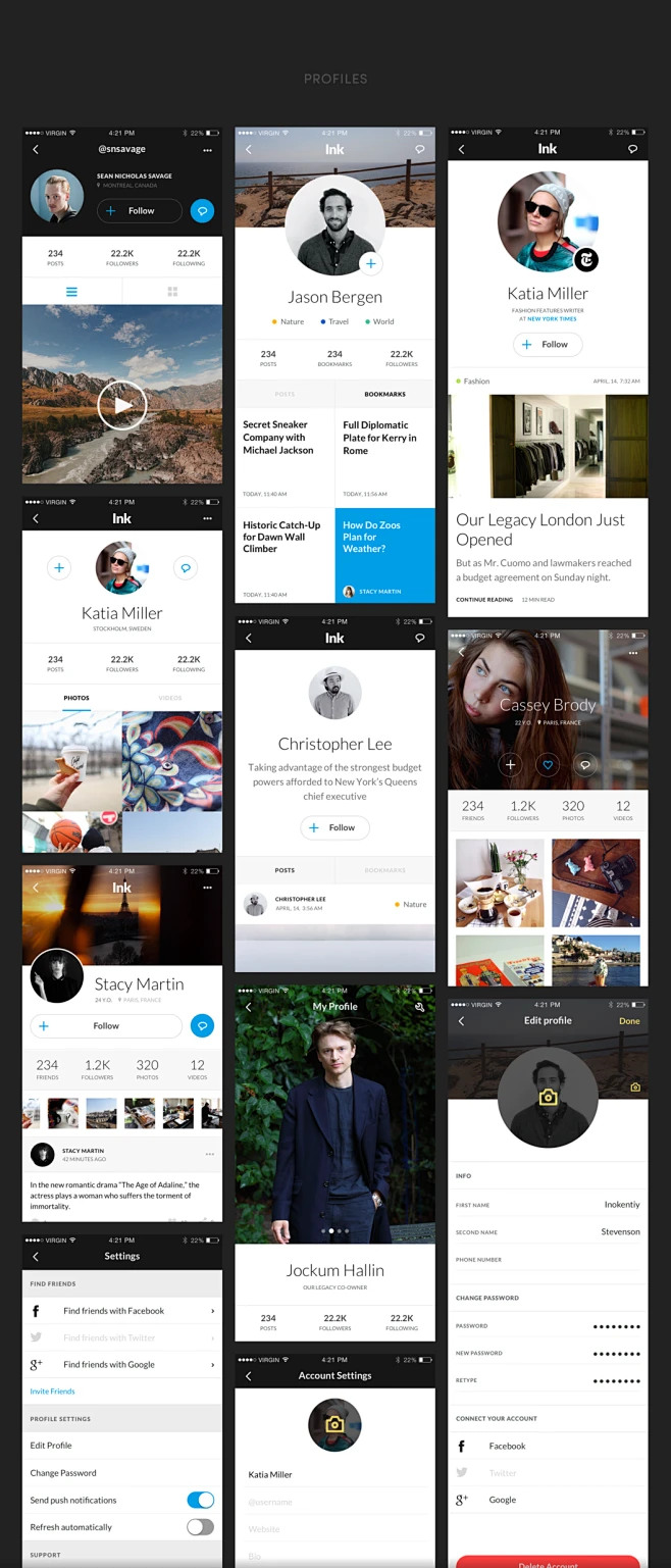 Ink iOS : A huge iOS UI Kit, with over 120 iOS 8 screens in 7 different categories, this kit is ...