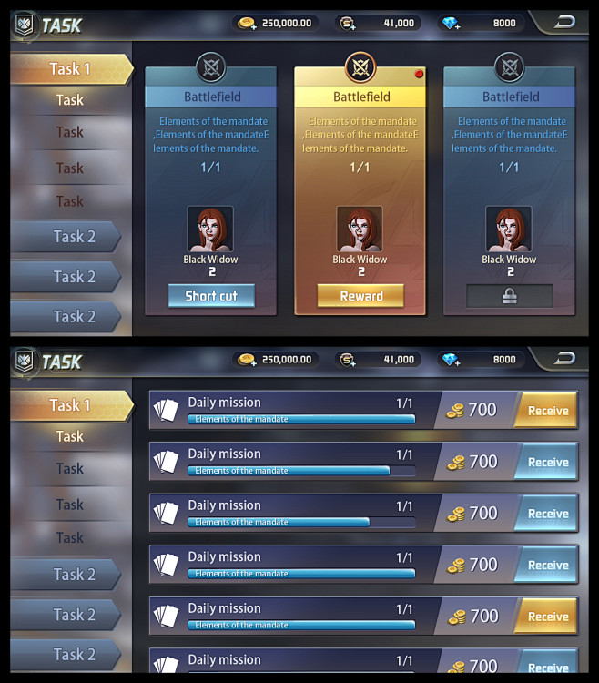 【游戏UI】demo风格尝试---轻材质、科技、卡牌（2018）