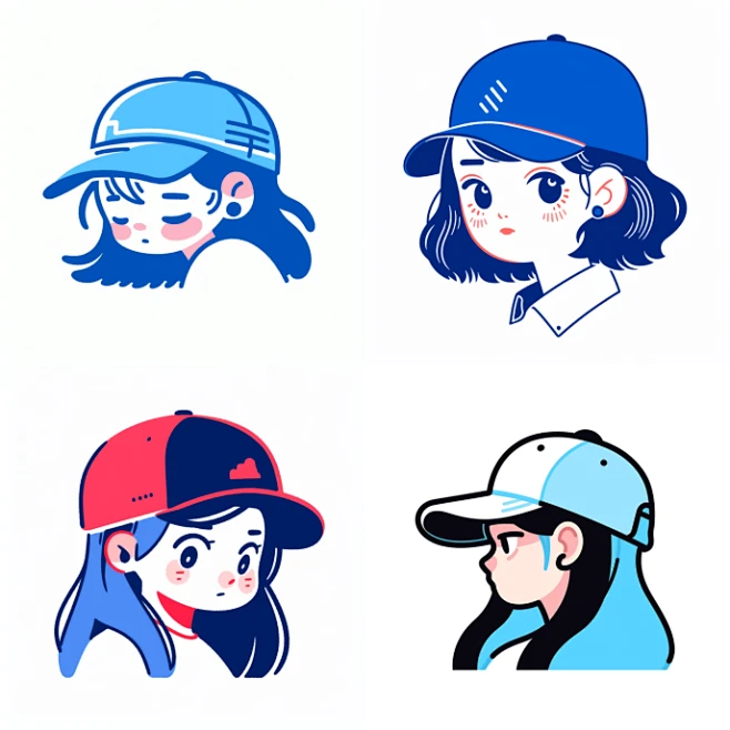 cute cartoon girl in baseball cap, adorable, blue, avatar, thick black ...