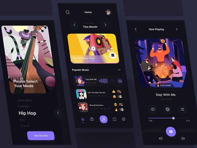 Music Player App Ui Design - Dark Version 3d app app design audio ...