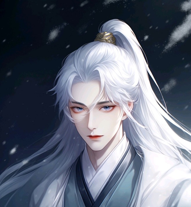古风二次元美男子，白发美男