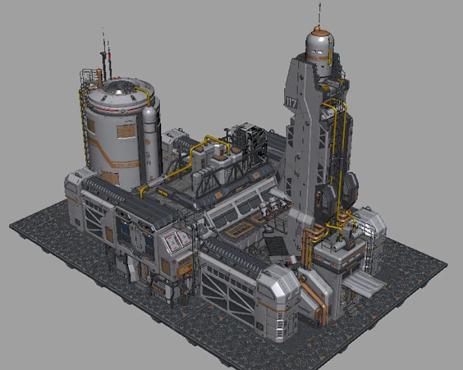 Ensk_station_科幻机械堡垒建筑军事基地OBJ模型-美酷网-花瓣网