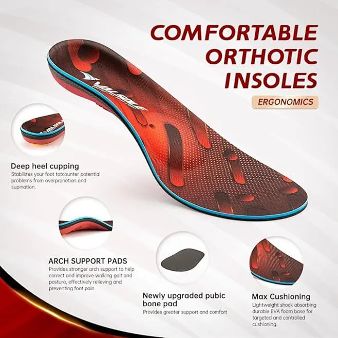 VALSOLE Heavy Duty Support Pain Relief Orthotics - 220+ lbs Plantar ...