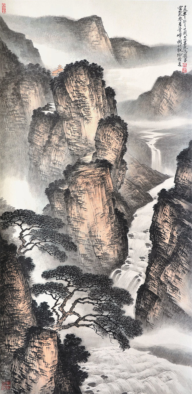 B0010、马骏作品 云气参差青嶂 树林飘渺飞泉