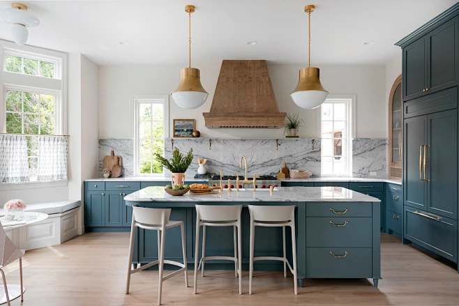 Example of a huge transitional light wood floor open concept kitchen ...